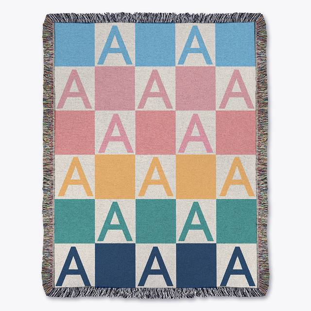 Checkerboard Letters - Custom Cotton Woven Blanket | Lime & Lou