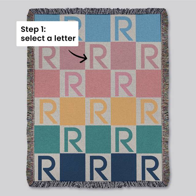 Checkerboard Letters - Custom Cotton Woven Blanket | Lime & Lou