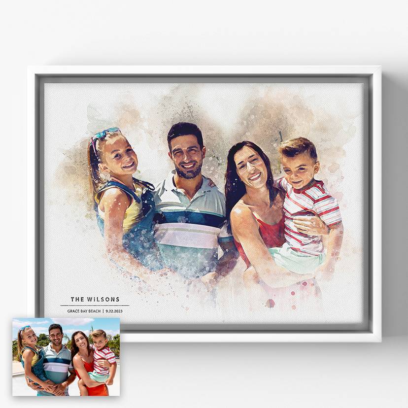Faded Together - Horizontal Family Watercolor Canvas - Lime And Lou