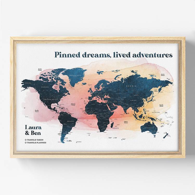 Sunset Journeys - Push Pin World Map - Lime And Lou