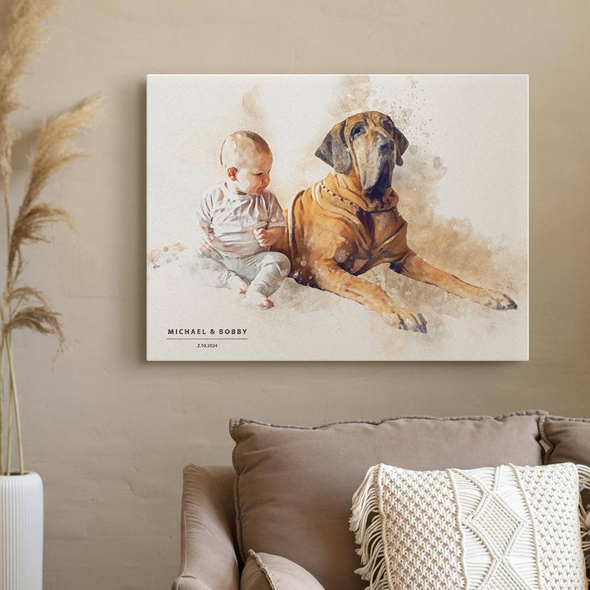 Watercolor Pet Portraits on Horizontal Metal | Lime & Lou
