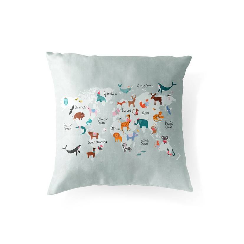 Animal Worldmap Pillow For Kids | Lime & Lou